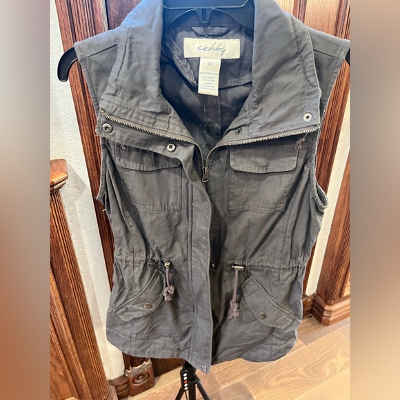 Sebby | Jackets & Coats | Sebby Grey Utility Vest With Pockets Zipper ...